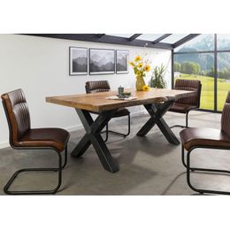 Baumtisch Mango 240x100x77 natur lackiert / X-Beine anthrazit gl&auml;nzend FREEFORM 5