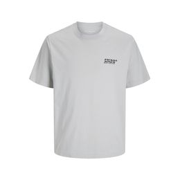 Jack & Jones Print-Shirt JACK & JONES "JCOCALMA BACK PRINT TEE SS CREW NECK", Herren, Gr. M, grau (gray dawn), Jersey, Obermaterial: 100% Baumwolle, bedruckt, regular fit taillenbedeckt, Rundhals, gerader Abschluss, Shirts, mit Backprint