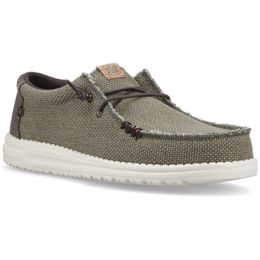 HEYDUDE Wally Geflochtene Polyester Herren Mokassins Schuhe in Gebranntem Olivgr&uuml;n/Delicioso Braun