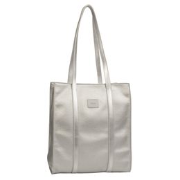 Shopper Gabor "Elfie", Damen, Gr. B/H/T: 30cm x 33cm x 9,5cm, silber, Polyurethan, clean, gepflegt, unifarben, Taschen Shopper, aus fein genarbtem, glattem Kunstleder und mit einem Logo Rubber Patch