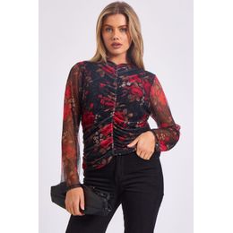 Bedrucktes Mesh-Top mit geraffter Front