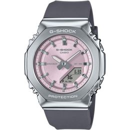 Chronograph Casio G-SHOCK, grau (grau, rosa), Armbanduhren, Damen, Chronograph, Quarzuhr, Armbanduhr, Damenuhr, Herrenuhr, Stoppfunktion, Resinband