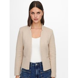 Kurzblazer Only "ONLADDY-LINEA L/S SHORT BLAZER CC TLR", Damen, Gr. 46, beige (humus detail:melange), Web, Obermaterial: 65% Polyester, 35% Baumwolle, meliert, regular fit normal, tiefer V-Ausschnitt, Blazer Kurzblazer, Materialmix, regular fit
