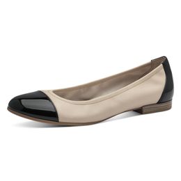 Ballerina Tamaris, Damen, Gr. 36, beige (hellbeige kombiniert), Leder, Lederimitat, Schuhe Ballerina, Blockabsatz, Businessschuh, Schlupfschuh mit Elastikeinfass, Topseller