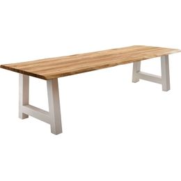 Esstisch Home Affaire "Tristan", beige (natur, wei&szlig;, natur), B:240cm H:77cm T:100cm, Tische, Esstisch, massive Balkeneiche ge&ouml;lt mit Baumkante, in natur oder white wash