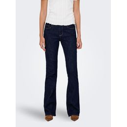 Bootcut-Jeans Only "ONLANNIE MID FLARED BOX DNM", Damen, Gr. M, L&auml;nge 30, dunkelblau denim, Denim/Jeans, Obermaterial: 86% Baumwolle, 13% Polyester, 1% Elasthan, unifarben, lang, Jeans, mit dunkler Waschung