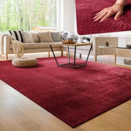 Teppich Paco Home "Cadiz 630", rot, B:300cm H:14mm L:400cm, Polyester, Teppiche, Teppich, Uni-Farben, besonders weich, waschbar, auch als L&auml;ufer erh&auml;ltlich