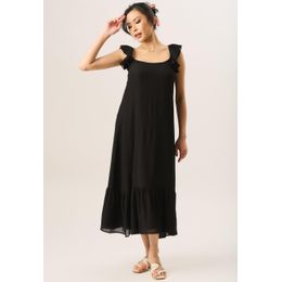 R&uuml;schen-Maxikleid mit kurzen &Auml;rmeln