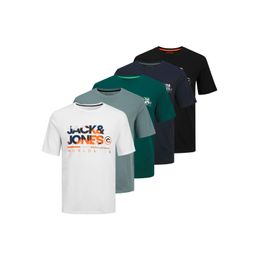 Jack & Jones Kurzarmshirt JACK & JONES "JJLUKE TEE SS CREW NECK 5PK MP", Herren, Gr. L, wei&szlig; (goblin blau pack:wei&szlig;, schwarz, deepteal, navyblazer), Jersey, Obermaterial: 100% Baumwolle, bedruckt, normal, Rundhals, Shirts
