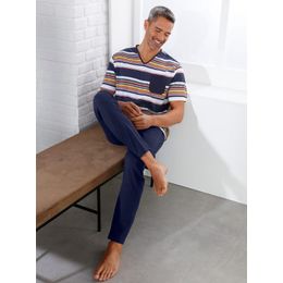 Pyjamaoberteil "Schlafanzug-Shirt", Herren, Gr. 44/46, blau (nachtblau, wei&szlig;, gestreift), 100% Baumwolle, gemustert, mehrfarbig, Shirts