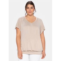 T-Shirt sheego "T-Shirt", Damen, Gr. 40/42, beige, 100% Viskose, unifarben, Rundhals, Shirts T-Shirt