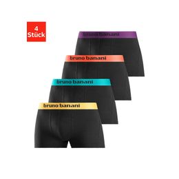 Boxer Bruno Banani "Boxershorts f&uuml;r Herren", Herren, Gr. S, 4 Stk., bunt (schwarz, orange, schwarz, t&uuml;rkis, schwarz, gelb, schwarz, lila), Jersey, Obermaterial: 95% Baumwolle, 5% Elasthan, unifarben, k&ouml;rpernah, Unterhosen, mit farbigen Marken-Schriftzug am B&uuml;ndchen