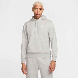 Kapuzensweatshirt Nike Sportswear "Nike Club Men's French Terry Pullover Hoodie", Herren, Gr. L, dk grau heather, lt smoke grau, wei&szlig;, Sweatware, Obermaterial: 80% Baumwolle, 20% Polyester, meliert, unifarben, Basic h&uuml;ftbedeckend, Rundhals, angesetztes B&uuml;ndchen, Sweatshirts, mit Kapuze, f&uuml;r Freizeit und Sport, mit K&auml;ngurutasche
