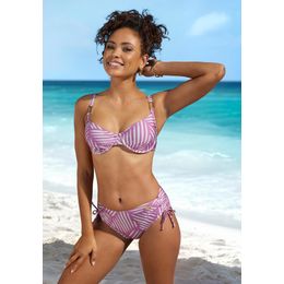 Bikini-Hose Lascana "Liv", Damen, Gr. 34, N-Gr, lila (flieder, creme), Polyamid, bedruckt, gl&auml;nzend, Badehosen Bikini-Hose, aus modischer Glanzware