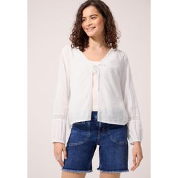 Langarmbluse STREET ONE STUDIO, Damen, Gr. 34, wei&szlig;, Web, 100% Baumwolle, unifarben, normal normal, V-Ausschnitt, elastischer Bund, Blusen, aus reiner Baumwolle