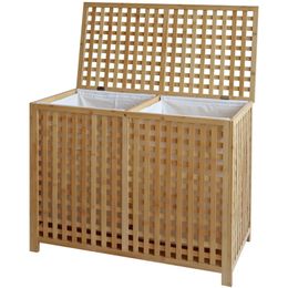 CLP W&auml;schebox f&uuml;r Schmutzw&auml;sche 2 F&auml;cher Dorothea, W&auml;schesammler Holz W&auml;sches&auml;cke waschbar herausnehmbar, Bambusrahmen f&uuml;r Badezimmer