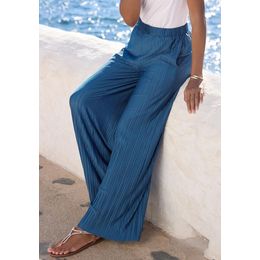 Lascana Schlupfhose 'mit Plisseefalten und weitem, luftigem Bein' blau Gr. 44 f&uuml;r Damen. Mit Schnalle. Figurumspielend