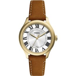 Quarzuhr Fossil "GILMORE", braun (cognacfarben, silberfarben), Armbanduhren, Damen, Quarzuhr, Armbanduhr, Damenuhr, Lederarmband, analog, Tag