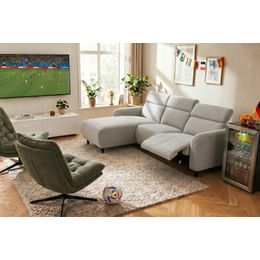 Ecksofa OTTO HOME "SKAANE Struktur, L-Form, 274 cm, manuelle/elektrische Relaxfunktion", grau (hellgrau), B:274cm H:100cm T:181cm, 100% Polyester, Sofas, Ecksofa, rundes Design, Kopfteilverstellung, Federkernpolsterung