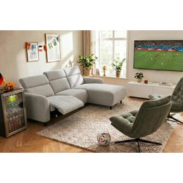 Ecksofa OTTO HOME "SKAANE Struktur, L-Form, 274 cm, manuelle/elektrische Relaxfunktion", grau (hellgrau), B:274cm H:100cm T:181cm, 100% Polyester, Sofas, Ecksofa, rundes Design, Kopfteilverstellung, Federkernpolsterung