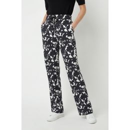 Stoffhose MAC "EASY WIDELEG", Damen, Gr. 42, L&auml;nge 32, schwarz (schwarz season printed), Web, Obermaterial: 75% Polyester, 25% Elasthan, bedruckt, weit kn&ouml;chellang, Hosen Stoffhose, sehr elastische Qualit&auml;t, angenehmer Griff und hoher Tragekomfort