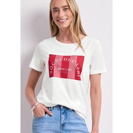 Print-Shirt Street One, Damen, Gr. 34, sanftes wei&szlig;, Web, 50% Baumwolle, 50% Modal, bedruckt, normal normal, Rundhals, abgesteppt, Shirts, im soften Baumwoll-Mix