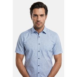 Kurzarmhemd OLYMP "Luxor", Herren, Gr. 41, N-Gr, rauchblau, Web, Obermaterial: 100% Baumwolle, normal, Hemden, Businesshemd, modern fit, New Kentkragen