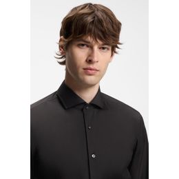 Businesshemd BOSS, Herren, Gr. 42, N-Gr, schwarz001, Web, Obermaterial: 75% Baumwolle, 20% Polyamid, 5% Elasthan, unifarben, slim fit normal, Rundhals, Manschette mit Schlitz, Hemden, Slim-Fit, Stretch-Baumwollmix, b&uuml;gelleicht