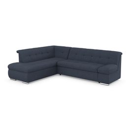 Ecksofa DOMO collection "MONA 271x213 cm, modern und komfortabel", blau (blaugrau), B:271cm H:80cm T:213cm, Struktur fein 100% Polyester;Chenilleoptik 100% Polyester, Sofas, Ecksofa, whlw. mit Bett- und Armlehnfunktion, L-Form