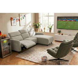 Ecksofa OTTO HOME "SKAANE Struktur, L-Form, 274 cm, manuelle/elektrische Relaxfunktion", beige, B:274cm H:100cm T:181cm, 100% Polyester, Sofas, Ecksofa, 274 cm, mit Kopfteilverstellung und man. oder elektr. Relaxfunktion