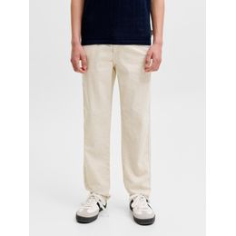 Jack & Jones Schlupfhose JACK & JONES JUNIOR "JPSTKANE HYBRID BONDI JOGGER JNR", M&auml;dchen, Gr. 146, N-Gr, beige (moonbeam), Web, Obermaterial: 80% Baumwolle, 20% Leinen, unifarben, relaxed fit lang, Hosen Schlupfhose, Baumwollmischung, relaxed fit