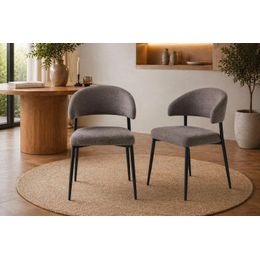 Esszimmerstuhl ACTONA GROUP "Edina 2er Set, Stoff - bequem & stilvoll, mehrere Farben, moderne", braun (graubraun), B:56cm H:77cm T:55cm, 100% Polyester, St&uuml;hle, Esszimmerstuhl, Gepolstert, weicher Bezug & hoher Sitzkomfort, schwarze Stahlbeine