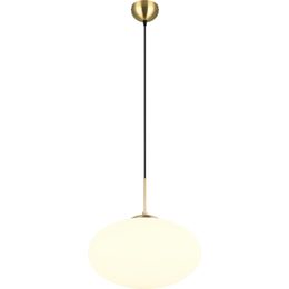 Trio LEUCHTEN Pendelleuchte "FOMENTO, H&auml;ngelampe mit Glasschirm, exkl 1x E27 max 15W", wei&szlig; (messing matt), 1, &Oslash; 40cm H: 150cm, 1 Stk., Leuchten, Glas H&auml;ngeleuchte H&ouml;he 150 cm, H&auml;ngelampe K&uuml;che Esszimmer Wohnzimmer, Pendelleuchte