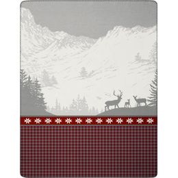 Wohndecke Biederlack "Wohndecke Alp View", grau, B:150cm L:200cm, Baumwolle, Polyester, Wohndecken, Wohndecke, mit romantischem Alpenpanorama