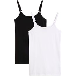 Shirttop bonprix, Damen, Gr. 40/42 (M), wei&szlig;, schwarz, Jersey, Obermaterial: 95% Baumwolle, 5% Elasthan, slim fit, Tops Shirttop, Slim fit, ohne &Auml;rmel, langer Schnitt, aus Baumwolle mit Elasthan