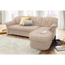 Ecksofa DOMO collection "ELVA 233x142 cm, elegante R&uuml;ckensteppung, L-Form", beige (natur), B:233cm H:84cm T:142cm, Kunstleder SOFTLUX / Struktur ( 100% Polyester);Microfaser PRIMABELLE (100% Polyester);(gepr&auml;gte) Luxus-Microfaser (100% Polyester), Sofas, Ecksofa, whlw. mit Bettfunktion und Federkern