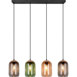 Trio LEUCHTEN Pendelleuchte "CORK, mehrflammige H&auml;ngelampe mit bunten Glasschirmen exkl E27 max 10W", bunt (mehrfarbig, schwarz), 4, H: 150cm, 1 Stk., Leuchten, aus min. 50% Recycling-Material (Glas), H&ouml;he bis 150 cm, Pendelleuchte