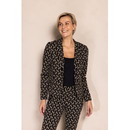 Kurzblazer Zhrill "BETSY", Damen, Gr. XXL, schwarz beige gemustert, Web, Obermaterial: 72% Polyester, 26% Viskose, 2% Elasthan, bedruckt, tailliert taillenlang, Rundhals, Blazer Kurzblazer, modern, taillierte Passform, aus Baumwollmischung, 1-Knopf-Form