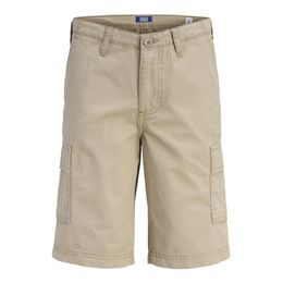 Jack & Jones Cargoshorts JACK & JONES JUNIOR "JPSTCOLE MATTY CARGO SHORT MID JNR", M&auml;dchen, Gr. 128, N-Gr, crockery, Web, Obermaterial: 100% Baumwolle, unifarben, loose fit kn&ouml;chellang, Hosen