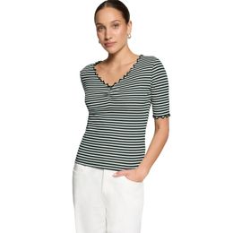Kurzarmshirt Zero "Damen mit Raffung", Damen, Gr. 34, gr&uuml;n, cream, Rippware, Obermaterial: 95% Baumwolle (organic), 5% Elasthan, figurbetont h&uuml;ftlang, Shirts, Raffung