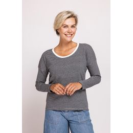 Langarmshirt Zhrill "ZHRAHEL LS", Damen, Gr. L, sanftes wei&szlig;, Single Jersey, Obermaterial: 67% Leinen, 33% Baumwolle, geringelt, k&ouml;rpernah h&uuml;ftbedeckend, Rundhals, abgesteppte Kante, Shirts Langarmshirt, geringelte Optik, k&ouml;rpernahe Passform, h&uuml;ftbedeckende L&auml;nge