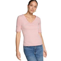 Kurzarmshirt Zero "Damen mit Raffung", Damen, Gr. 40, ros&eacute;, cream, Rippware, Obermaterial: 95% Baumwolle (organic), 5% Elasthan, figurbetont h&uuml;ftlang, Shirts, Raffung