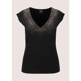 Madeleine Mode Kurzarmshirt MADELEINE "Shirt Elegantes Shirt mit V-Ausschnitt, &auml;rmellos", Damen, Gr. 34, schwarz, Obermaterial: 70% Viskose CV. 20% Polyester PES. 10% Elasthan EL., Modern, tailliert, V-Ausschnitt, Shirts, Strass-Dekoration