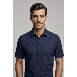 Kurzarmhemd OLYMP "Luxor", Herren, Gr. 41, N-Gr, marine, Web, Obermaterial: 100% Baumwolle, unifarben, comfort fit normal, Hemden, Businesshemd, comfort fit, New Kentkragen