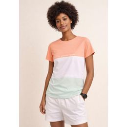 T-Shirt Kangaroos, Damen, Gr. 32/34, apricot, wei&szlig;, blau, Single Jersey, Obermaterial: 100% Baumwolle, figurumspielend h&uuml;ftlang, Rundhals, Shirts T-Shirt, im Colorblock-Design