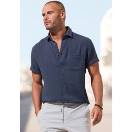 Beach Time Kurzarmhemd BEACHTIME "Regular fit", Herren, Gr. S (37/38), N-Gr, dunkelblau, Web, Obermaterial: 100% Baumwolle, unifarben, regular fit, Rundhals, abgesteppte Kante, Hemden, Kurzarm, Freizeithemd aus Musselin-Ware, Topseller