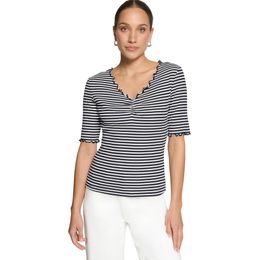Kurzarmshirt Zero "Damen mit Raffung", Damen, Gr. 36, cream, dunkelblau, Rippware, Obermaterial: 95% Baumwolle (organic), 5% Elasthan, figurbetont h&uuml;ftlang, Shirts, Raffung