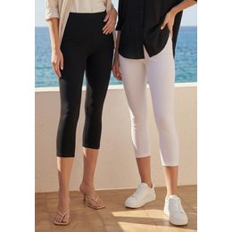 Caprileggings Tamaris, Damen, Gr. 34, N-Gr, schwarz, wei&szlig;, Single Jersey, Obermaterial: 95% Baumwolle, 5% Elasthan. Obermaterial wei&szlig;: 95% Baumwolle, 5% Elasthan, unifarben, figurbetont wadenlang, Hosen, in 3/4-L&auml;nge mit bequemem, elastischem Bund