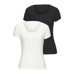 Vivance T-Shirt 'Unterziehshirt' mehrfarbig Gr. 32/34 f&uuml;r Damen. Rundhals und Spitze, Schleife. K&ouml;rpernah. Nachhaltig.