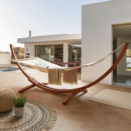 Ambia Garden H&auml;ngematte, Braun, Beige, Holz, Textil, Eukalyptusholz, massiv, 320x120x120 cm, Gartenm&ouml;bel, H&auml;ngematten